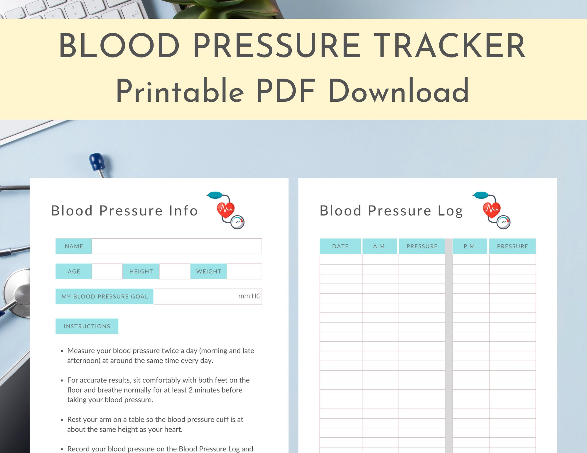 Printable Blood Pressure Log, Monthly Medication Tracker, Doctor ...
