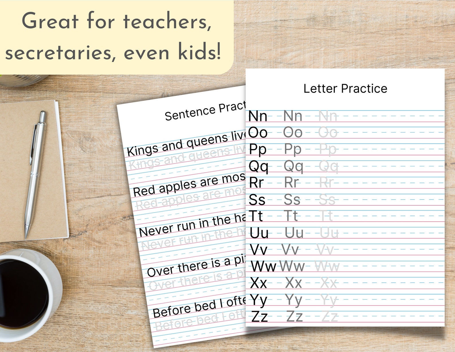 Handwriting Practice Sheet, Alphabet, Sentence, Writing Practice, for ...