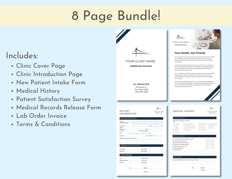 New Patient Form, Modern Medical Forms Bundle, Clinic Document, Dentist ...