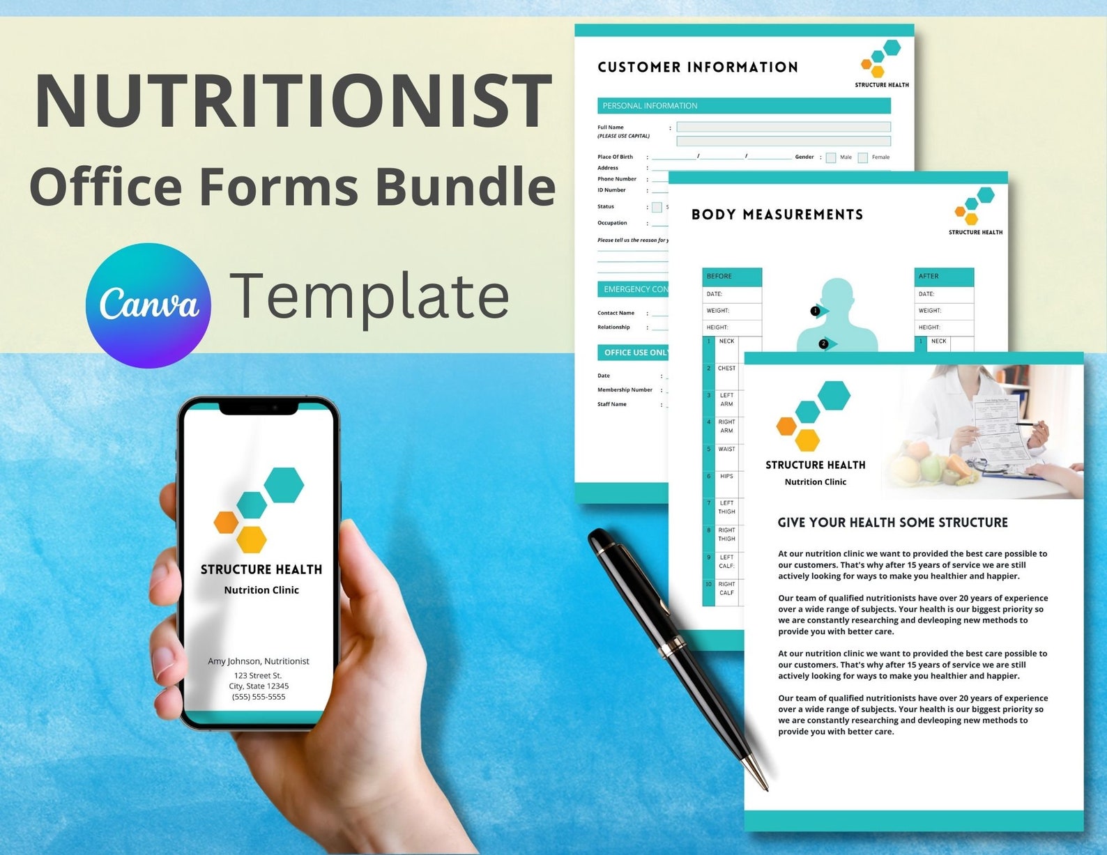 Nutritionist Office Forms, Health Coach, Dietitian, New Patient Info ...