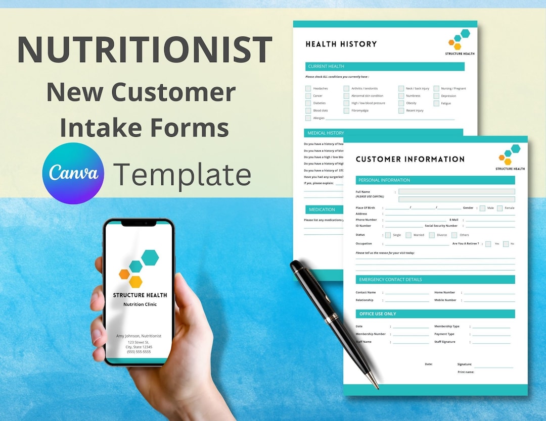 Nutritionist New Customer Forms, Dietitian Patient Intake, Health ...
