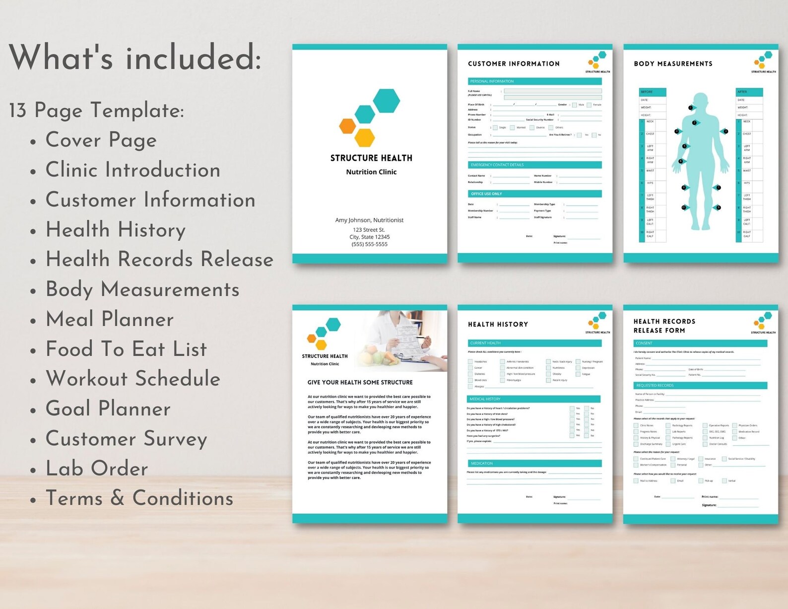 Nutritionist Office Forms, Health Coach, Dietitian, New Patient Info ...