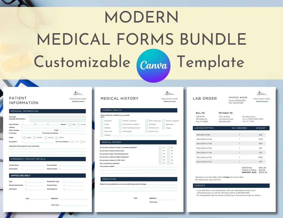 New Patient Form, Modern Medical Forms Bundle, Clinic Document, Dentist ...