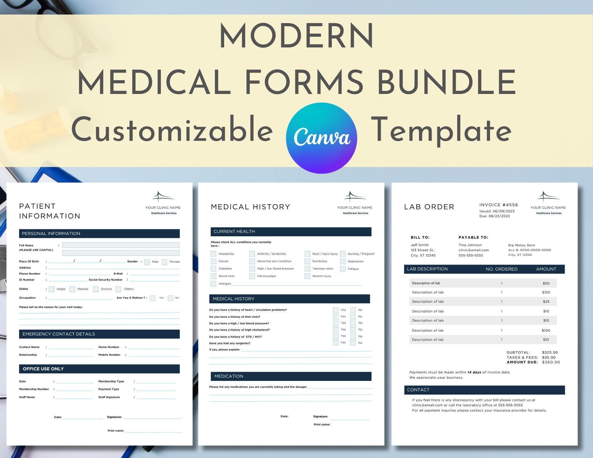 New Patient Form, Modern Medical Forms Bundle, Clinic Document, Dentist ...