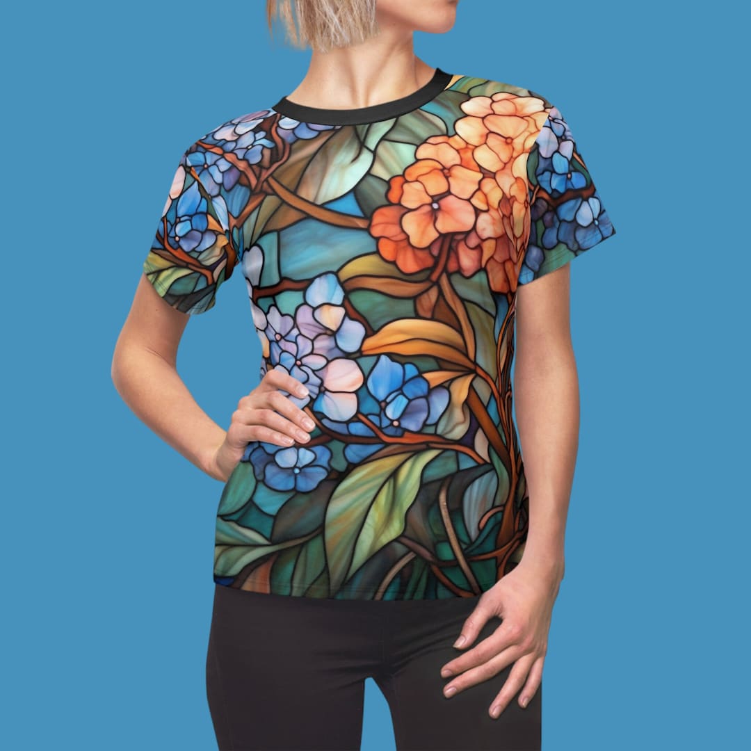 Pretty Stained Glass -look Shirt, All Over Print Floral Tshirt, Office ...