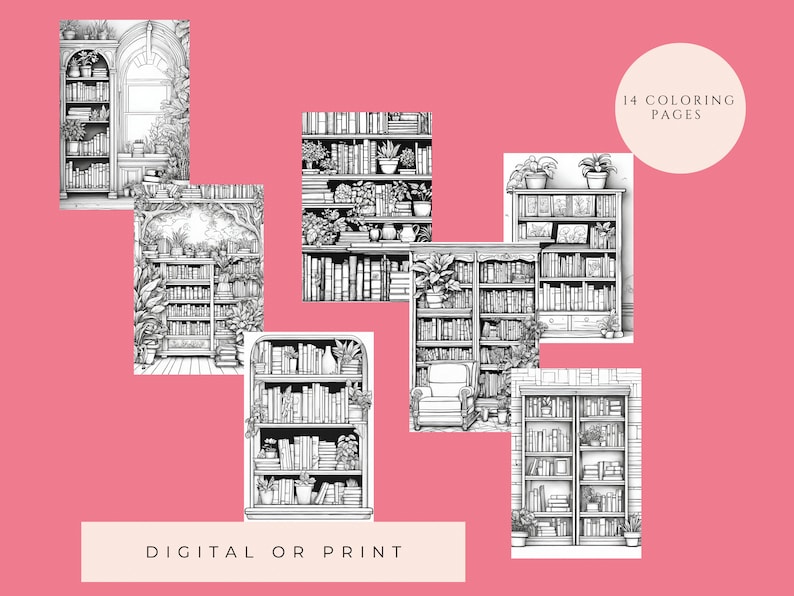 Bookshelf Coloring Page Bundle - Etsy