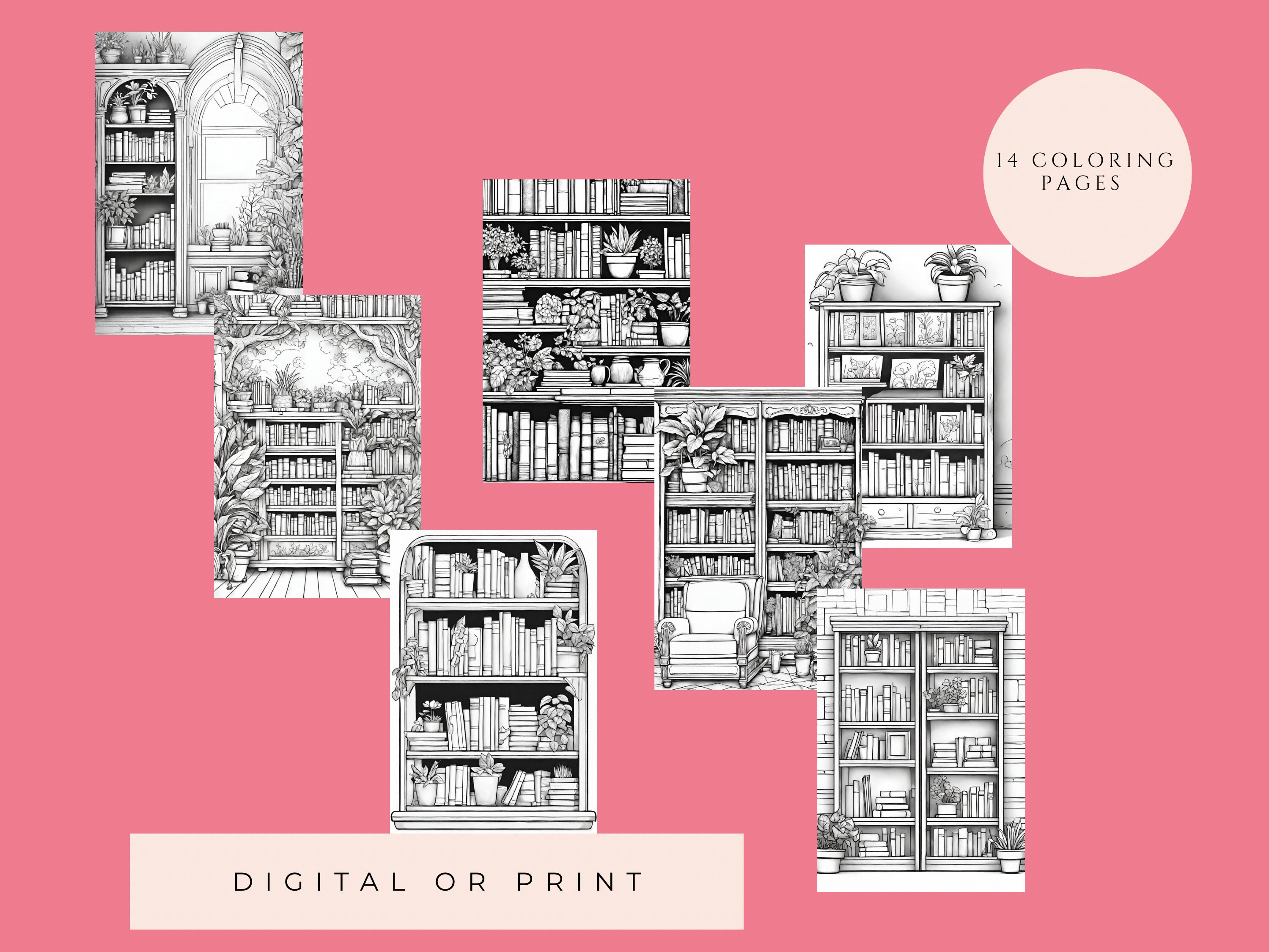 Bookshelf Coloring Page Bundle - Etsy