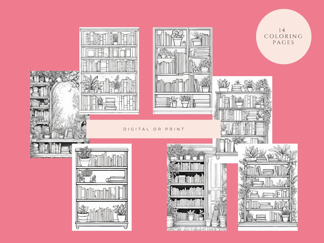 Bookshelf Coloring Page Bundle - Etsy