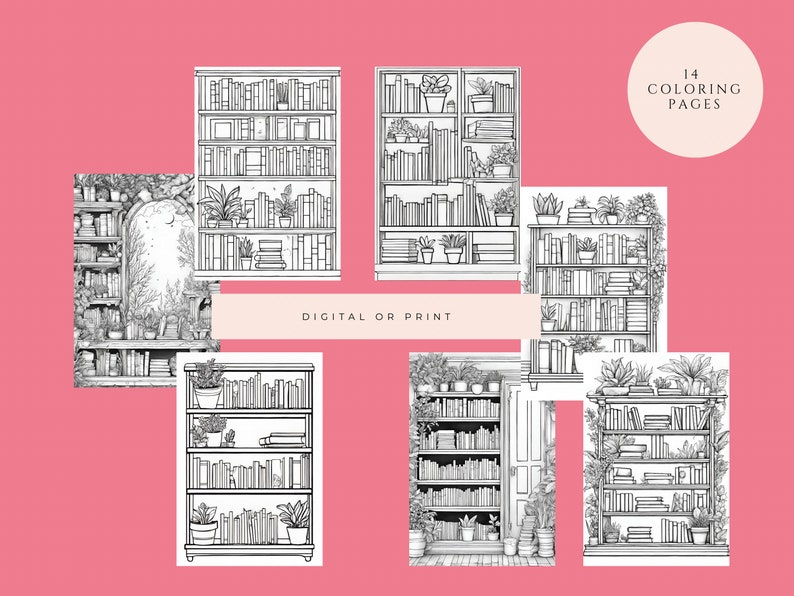Bookshelf Coloring Page Bundle - Etsy