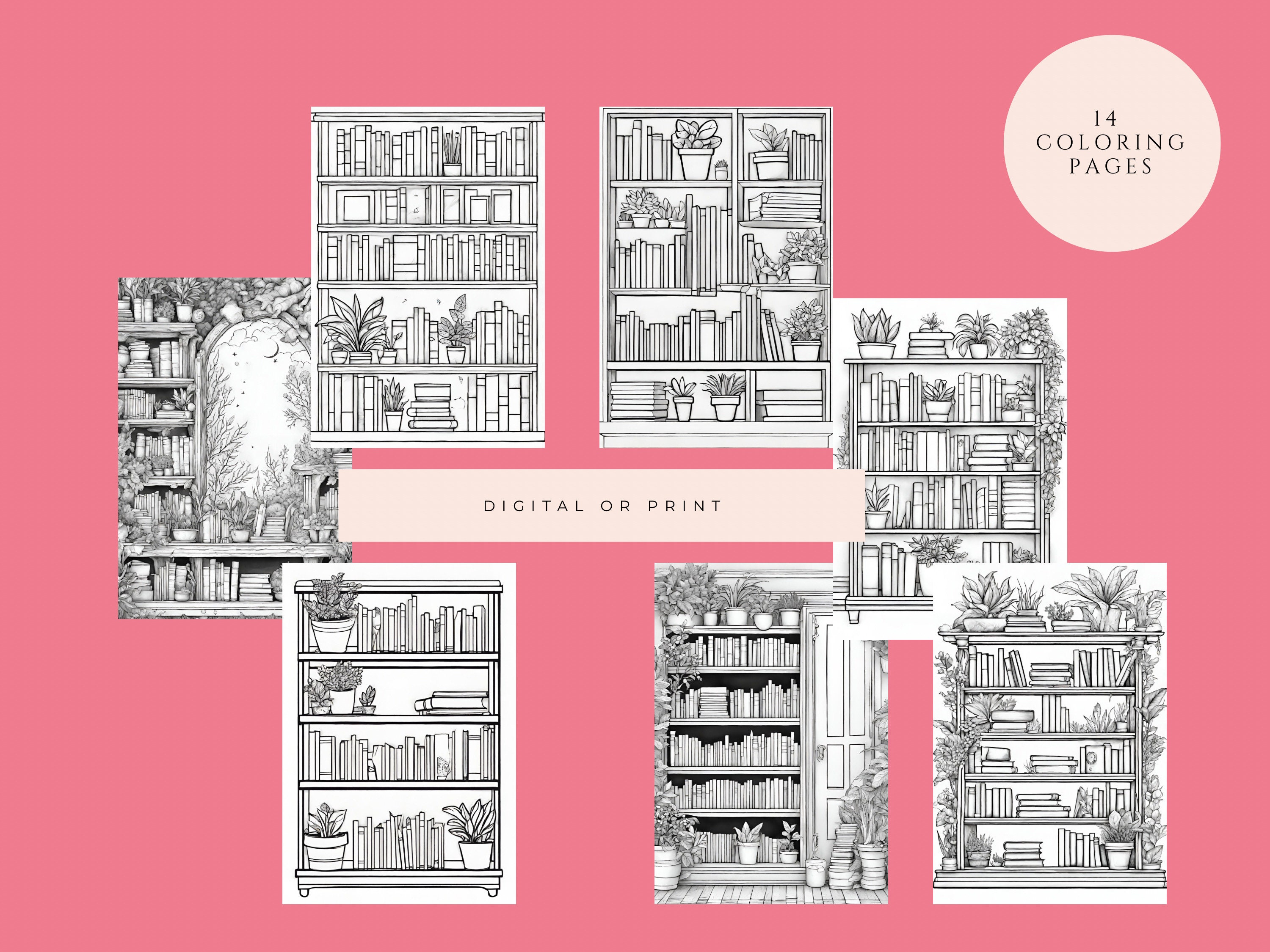 Bookshelf Coloring Page Bundle - Etsy