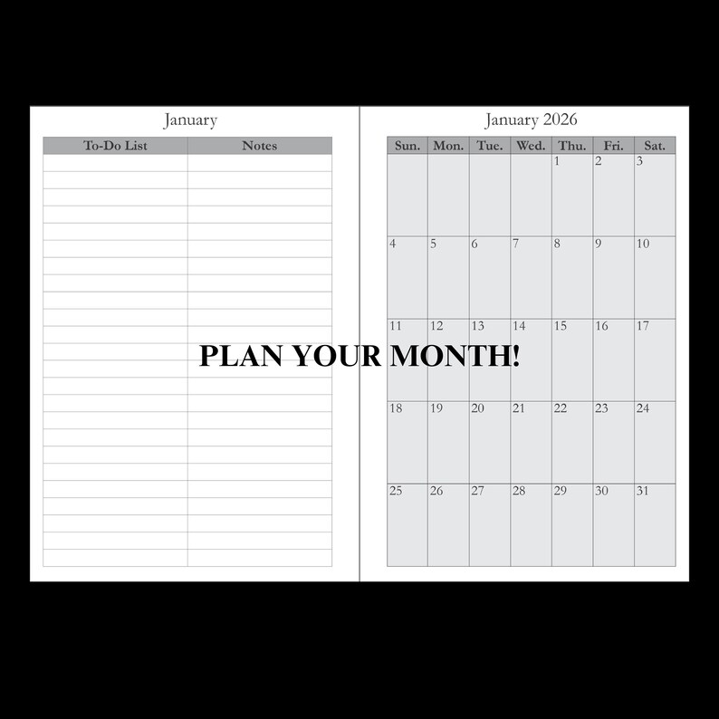2026-2027 Daily, Weekly, Monthly Planner: Minimalist Black 6x9 ...