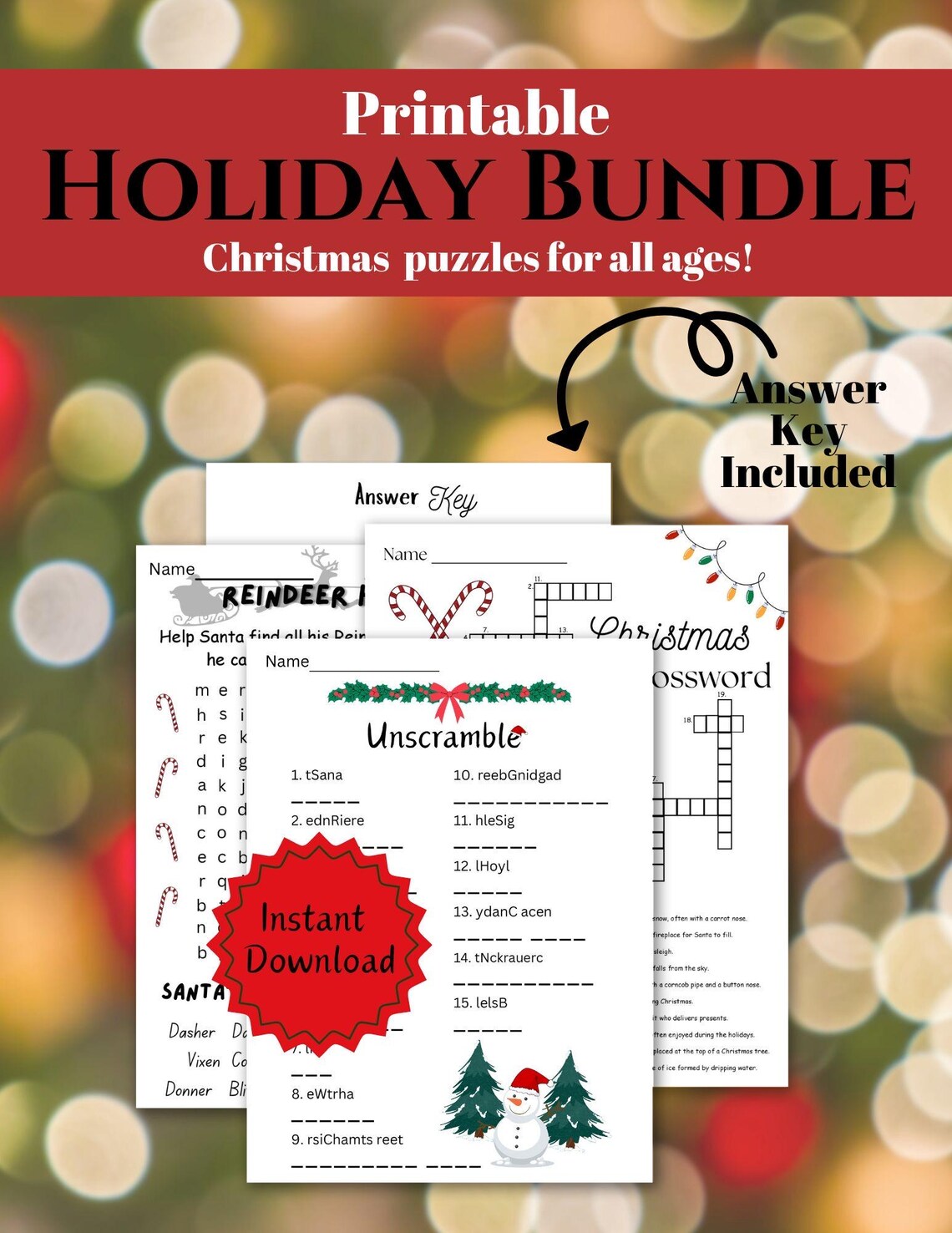 Christmas Puzzle Bundle | Fun Holiday Activity Pack | Printable ...