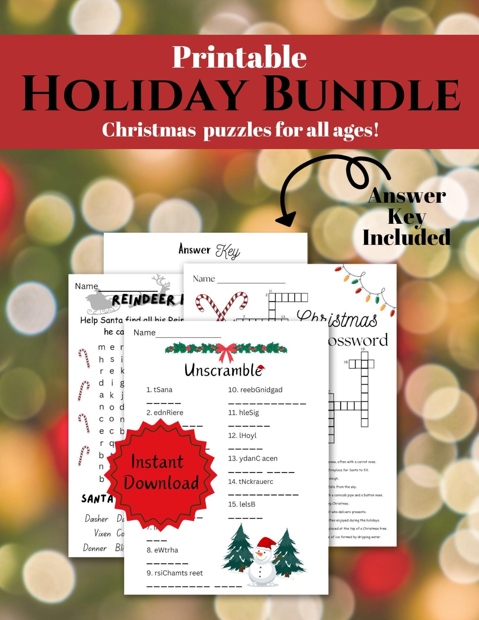 Christmas Puzzle Bundle | Fun Holiday Activity Pack | Printable ...