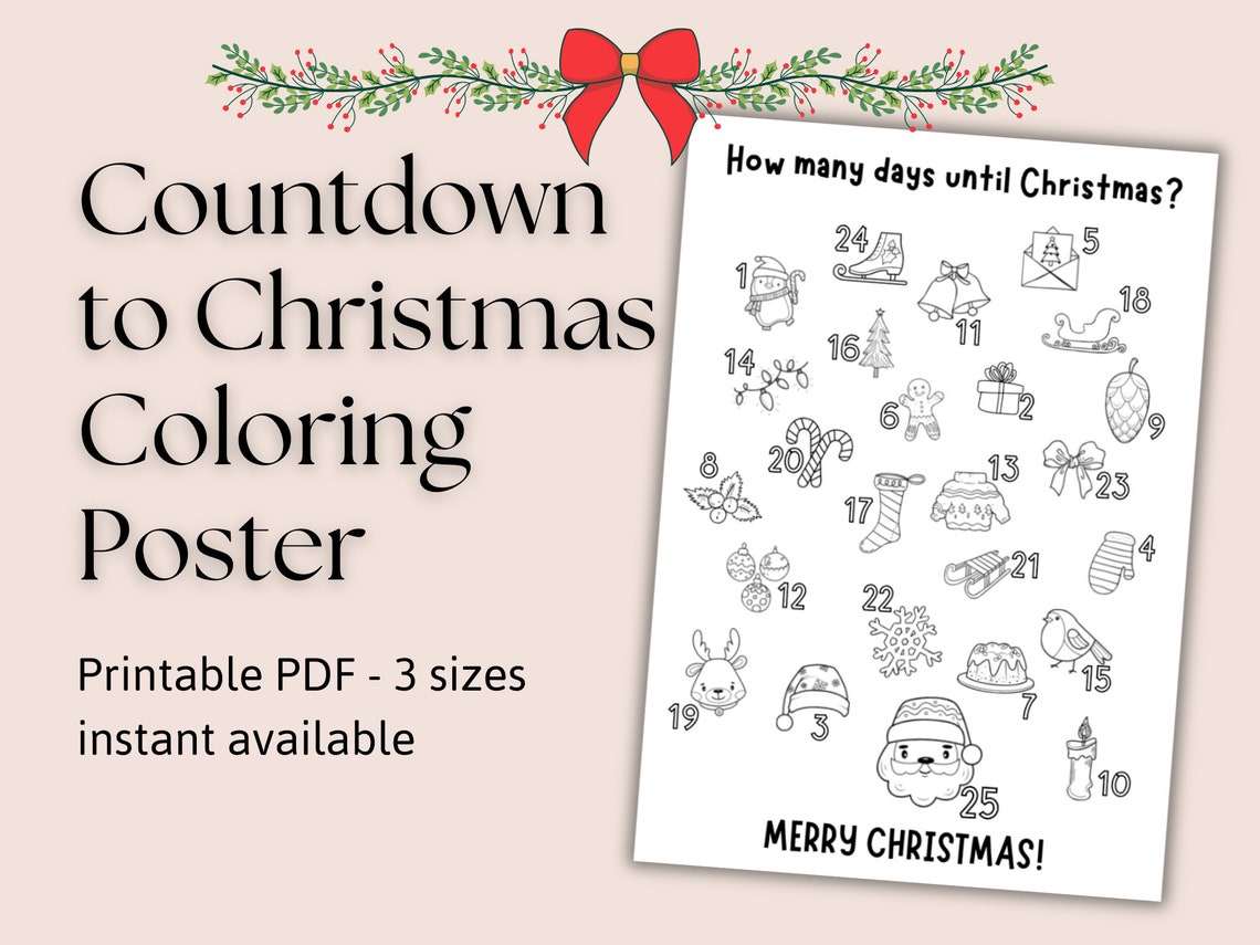 PRINTABLE Christmas Countdown Poster, Christmas Countdown Calendar ...