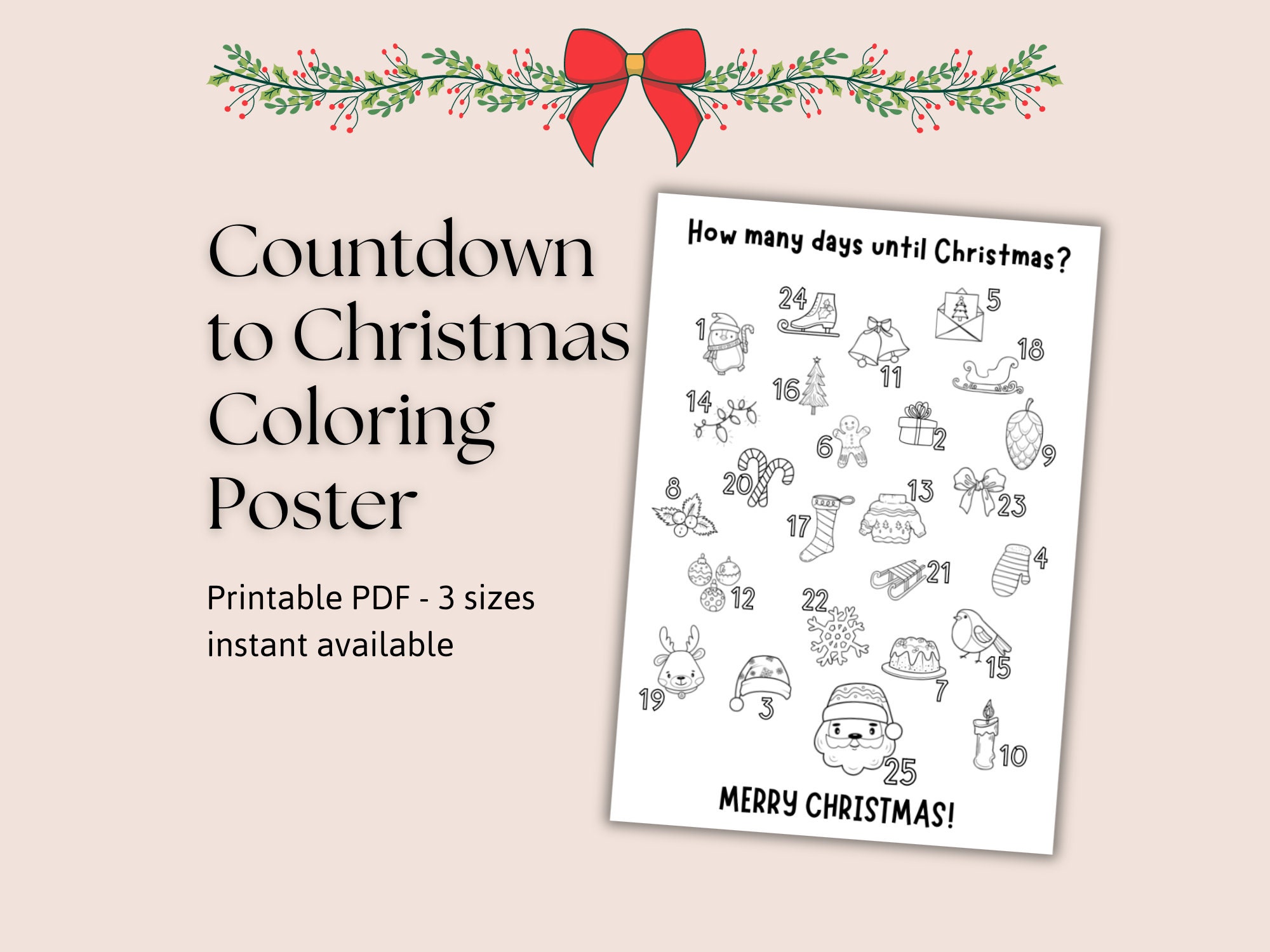 PRINTABLE Christmas Countdown Poster, Christmas Countdown Calendar ...