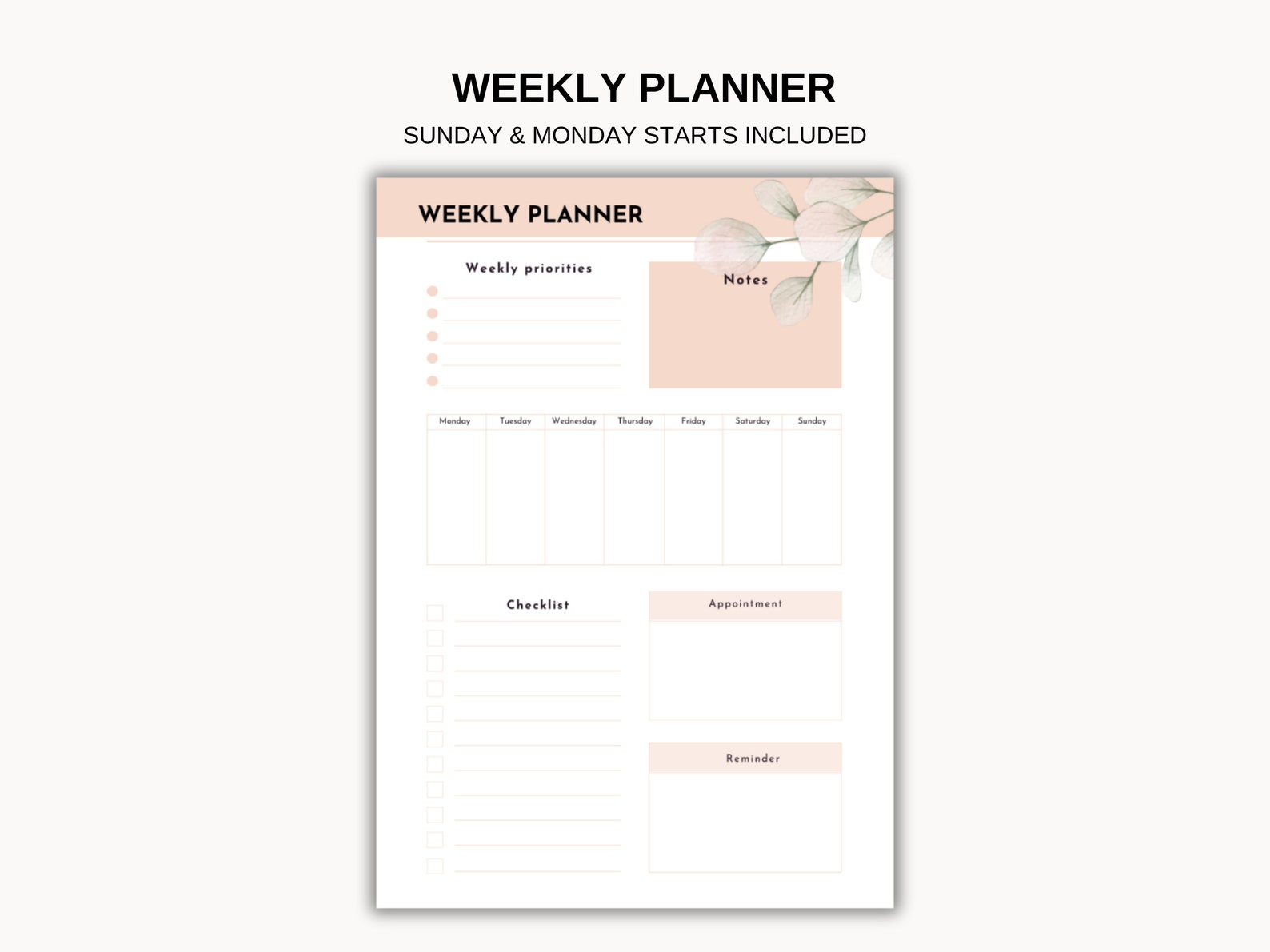 Pink Daily Planner, Weekly Planner, Monthly Printable Planner Set ...