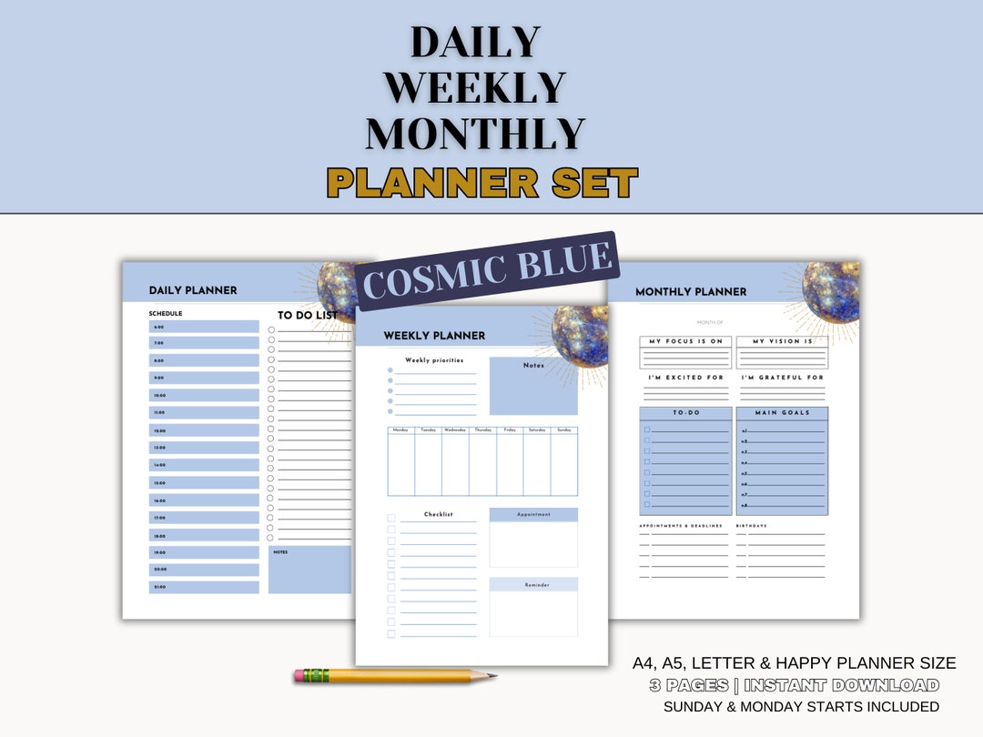 Cosmic Blue Daily Planner, Weekly Planner, Monthly Printable Planner ...