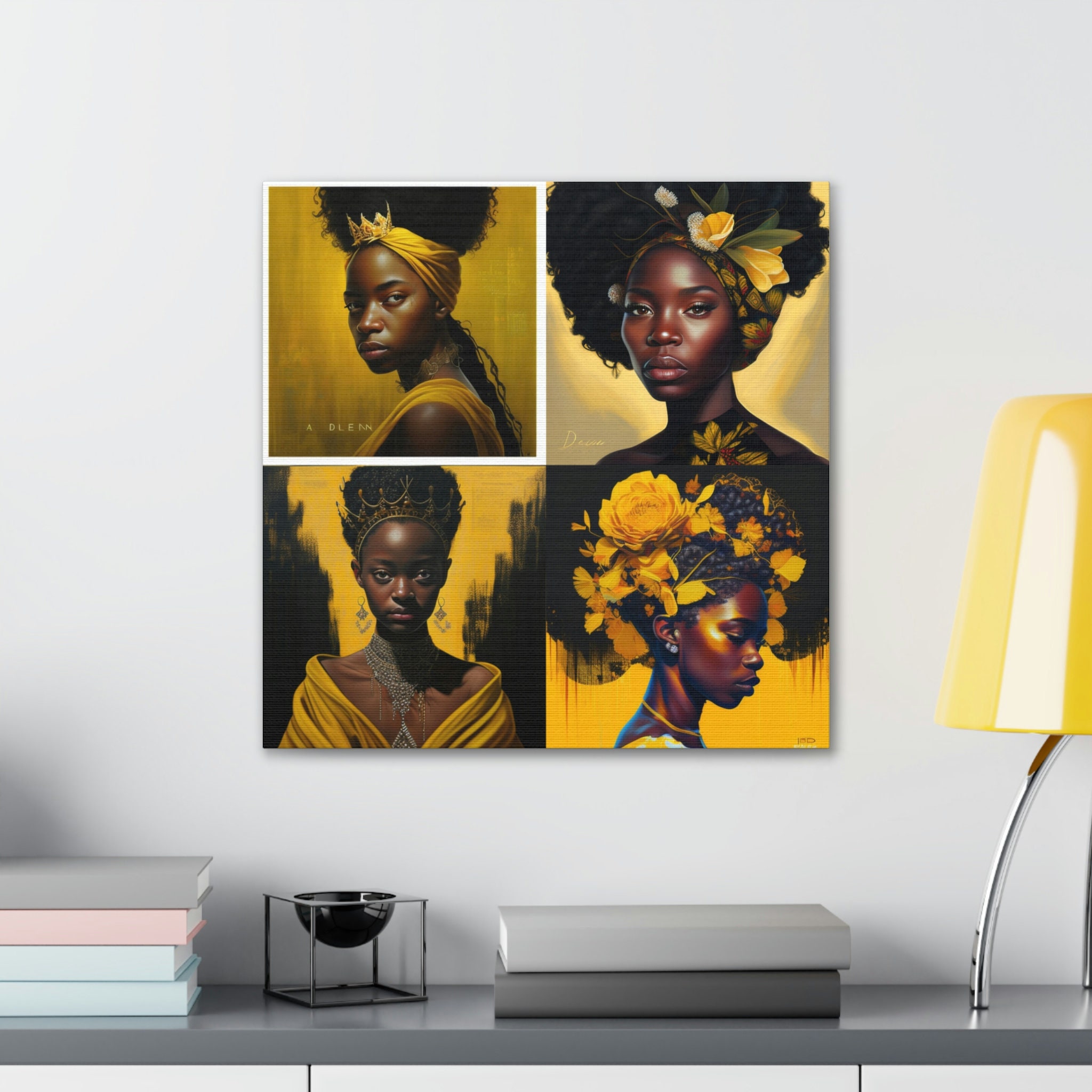 Black Queens Royal Wall Art, African American Royalty on Textured Cotton Canvas Wall Art ...