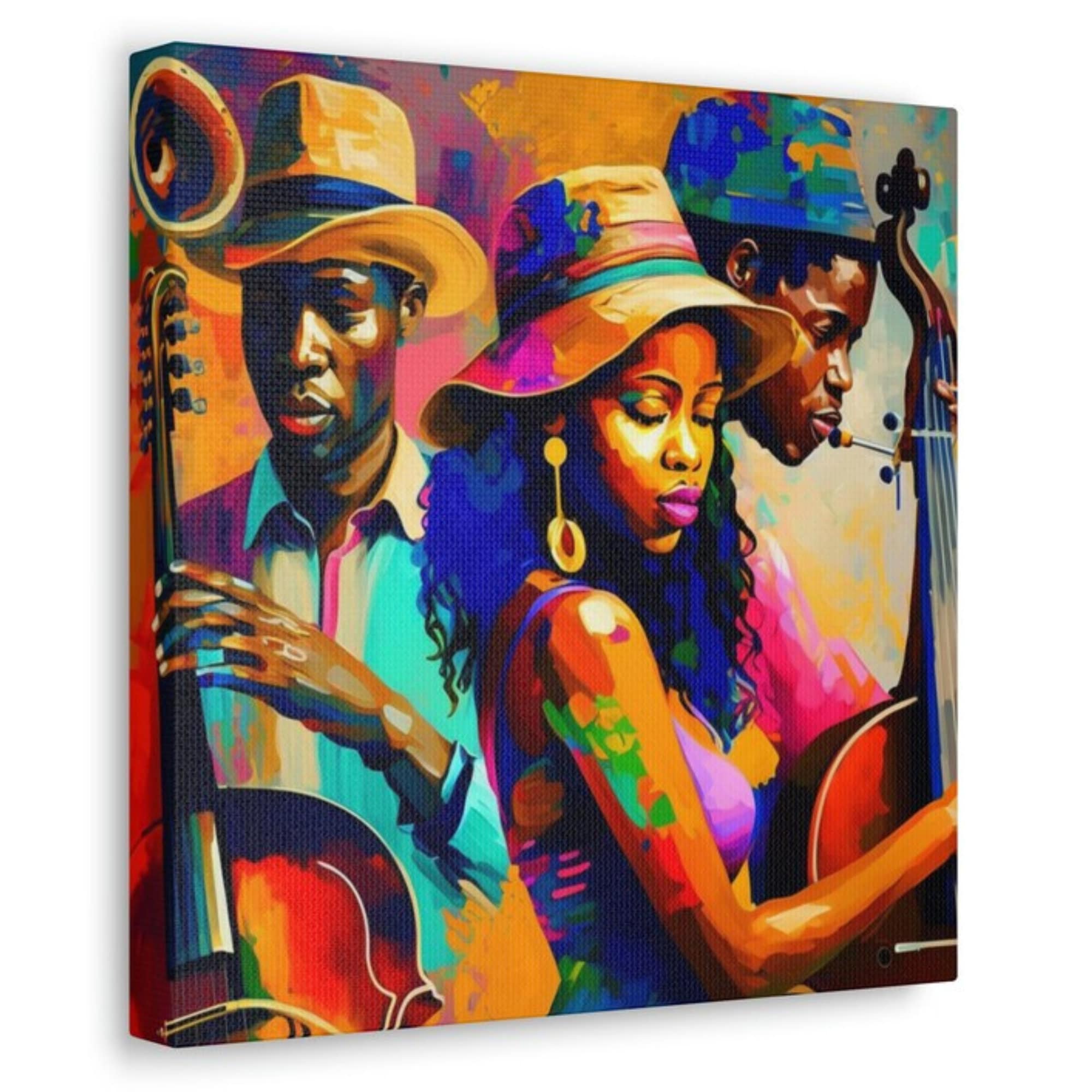 African American Jazz Trio Abstract on Textured Cotton Canvas, Colorful ...
