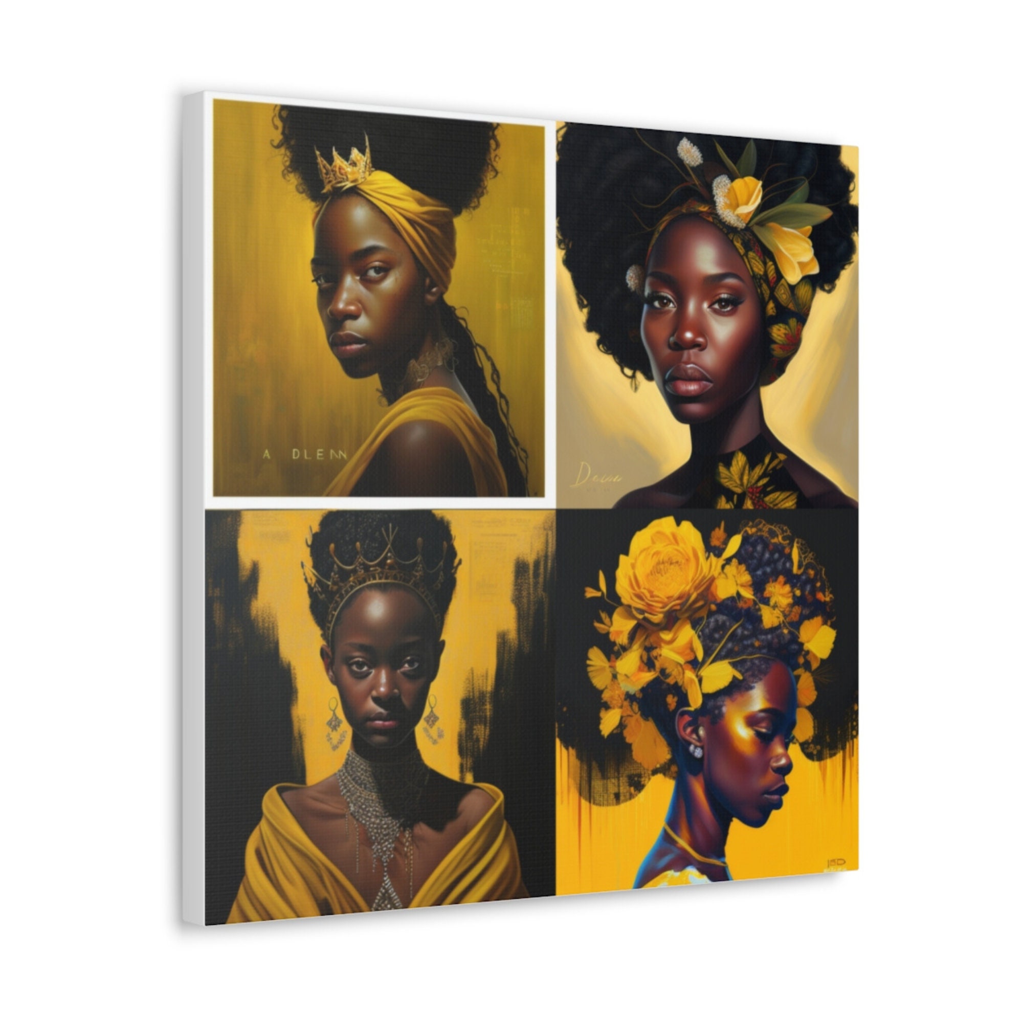 Black Queens Royal Wall Art, African American Royalty on Textured Cotton Canvas Wall Art ...
