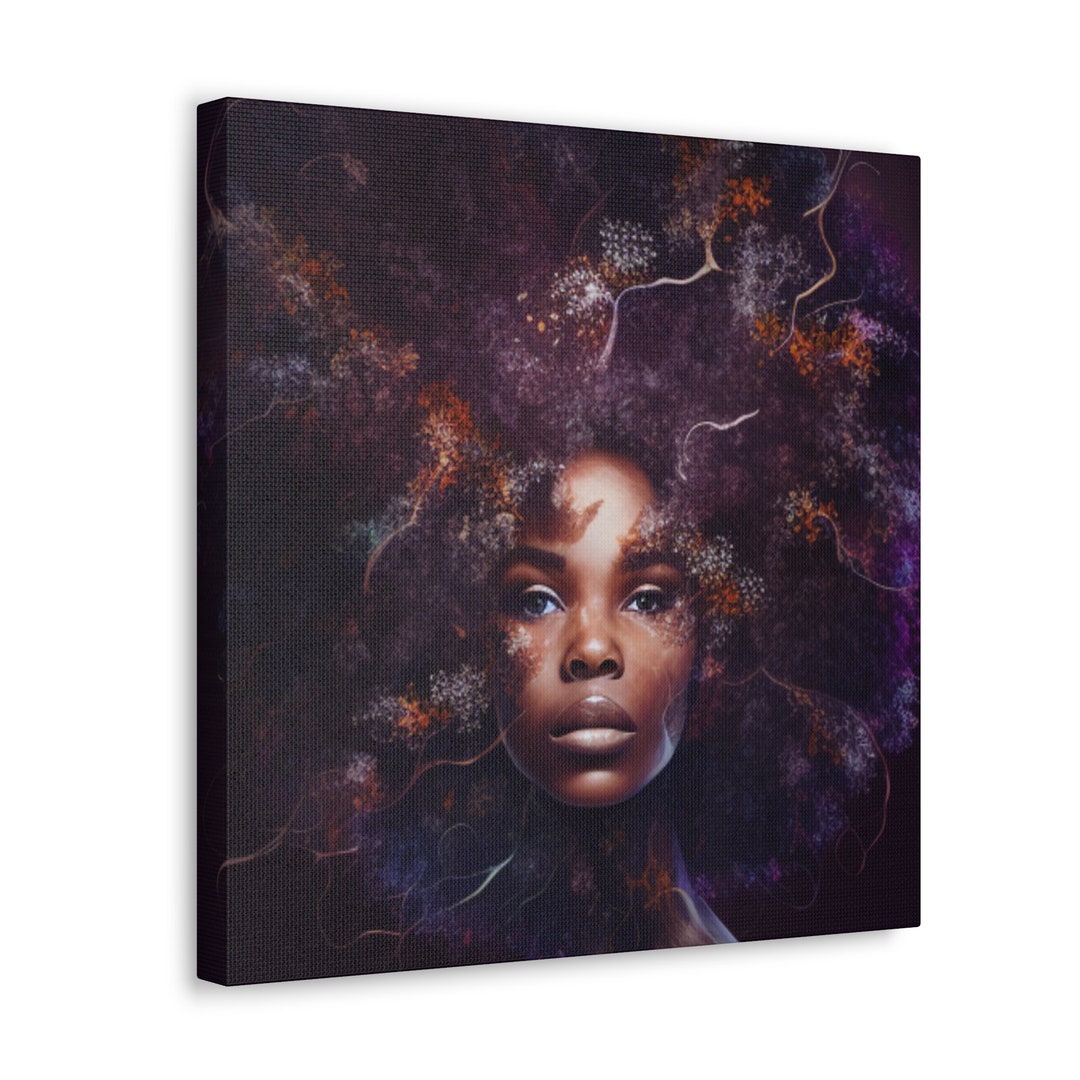 Melanated Queen Afro Roots Wall Art Canvas, Beautiful Black Woman Wall ...