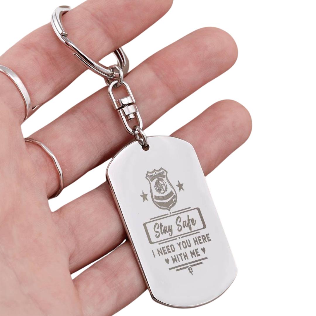 Engraved Dog Tag Keychain - Stay Safe Police Officer - Etsy