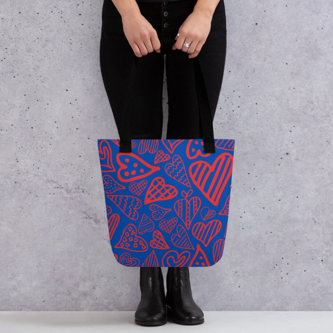 Heart Pattern Tote Bag - Blue - Etsy