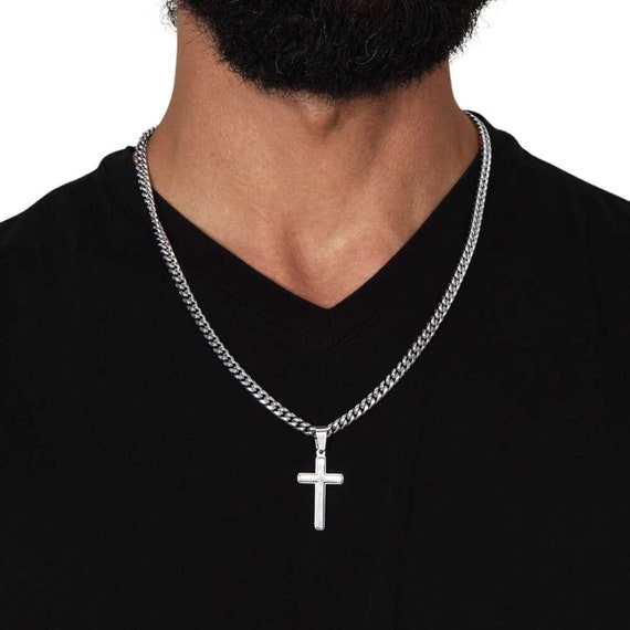 Personalized Cross Pendant With Cuban Link Necklace Unisex Cross Stainless Steel Jewelry Engraved Birthday Gift for Him Valentine Gift Etsy
