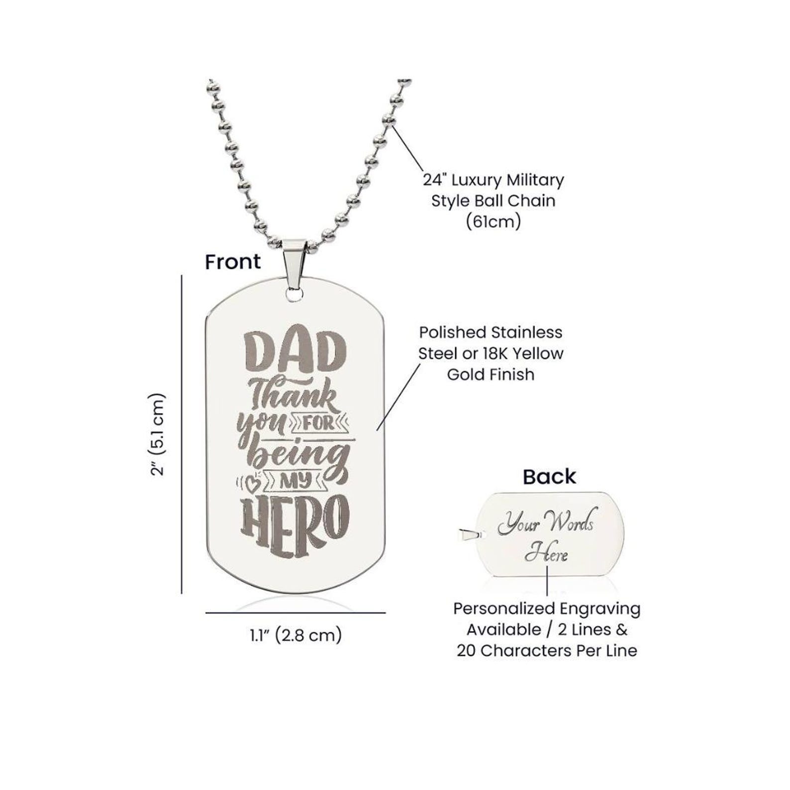 Engraved Dog Tag Necklace - Dad Thank You for Being My Hero - Etsy