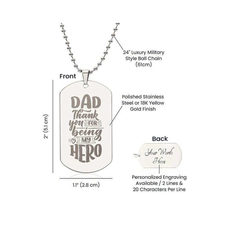 Engraved Dog Tag Necklace - Dad Thank You for Being My Hero - Etsy