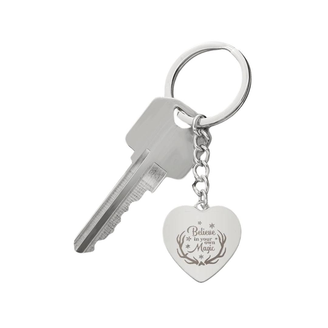 Engraved Heart Keychain - Believe in Your Own Magic - Etsy