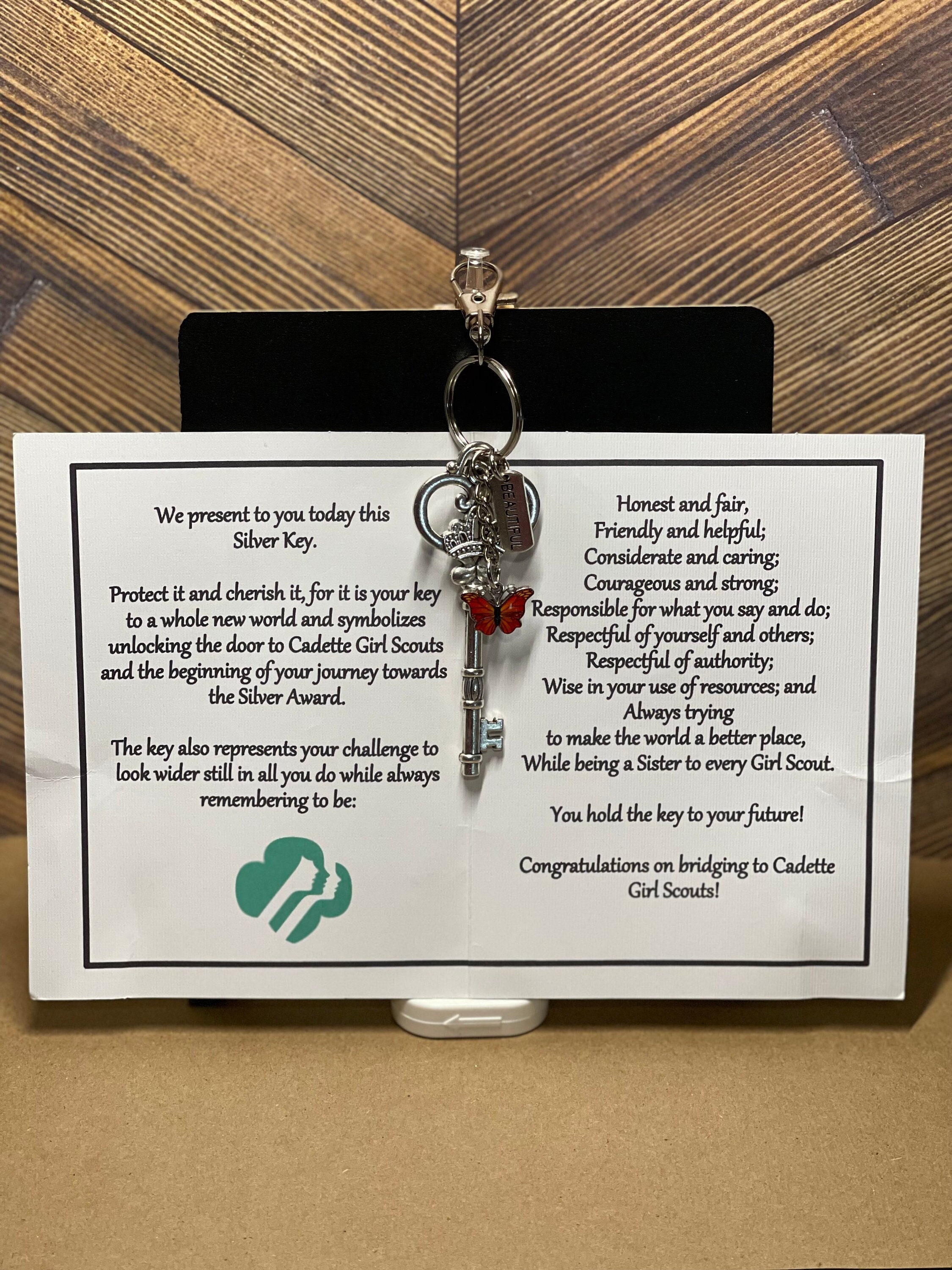 Girl Scouts Bridging to Cadette Silver Key Keychain With Butterfly ...