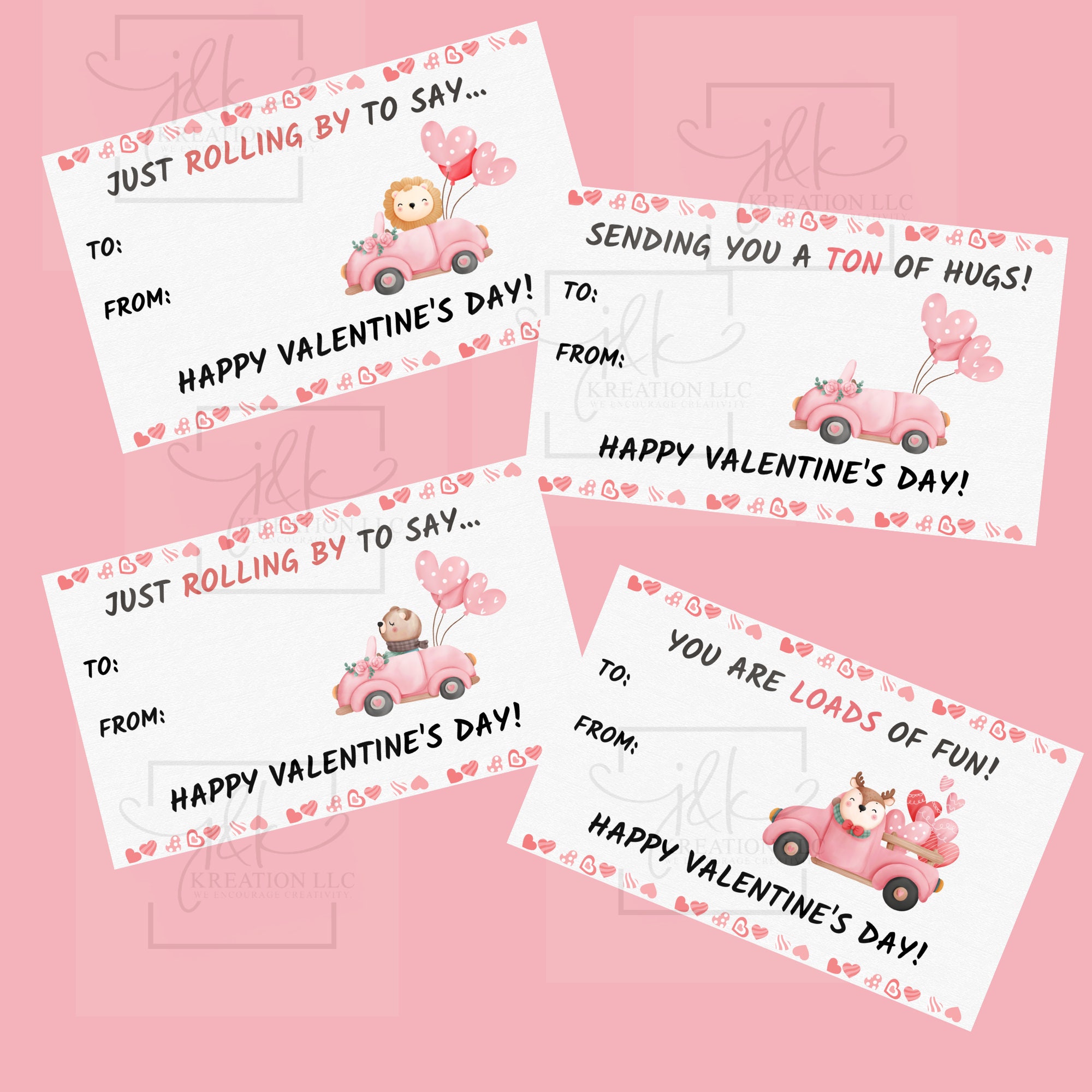 Printable Cars Valentine's Cards, Classroom Valentines Day Cards, Kids ...