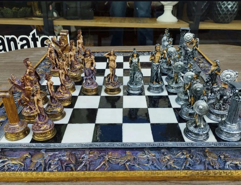 Handmade Mythological Chess Set Unique Sculpted Pieces Inspired by ...