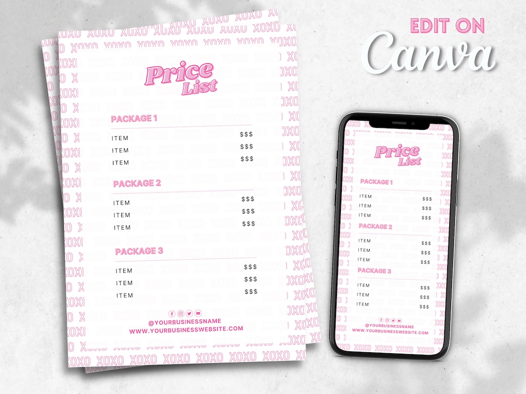 DIY Price List, Printable Price List Template, Lash Price List, Salon ...