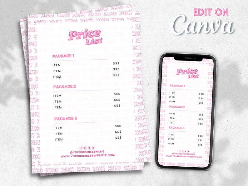 DIY Price List, Printable Price List Template, Lash Price List, Salon ...