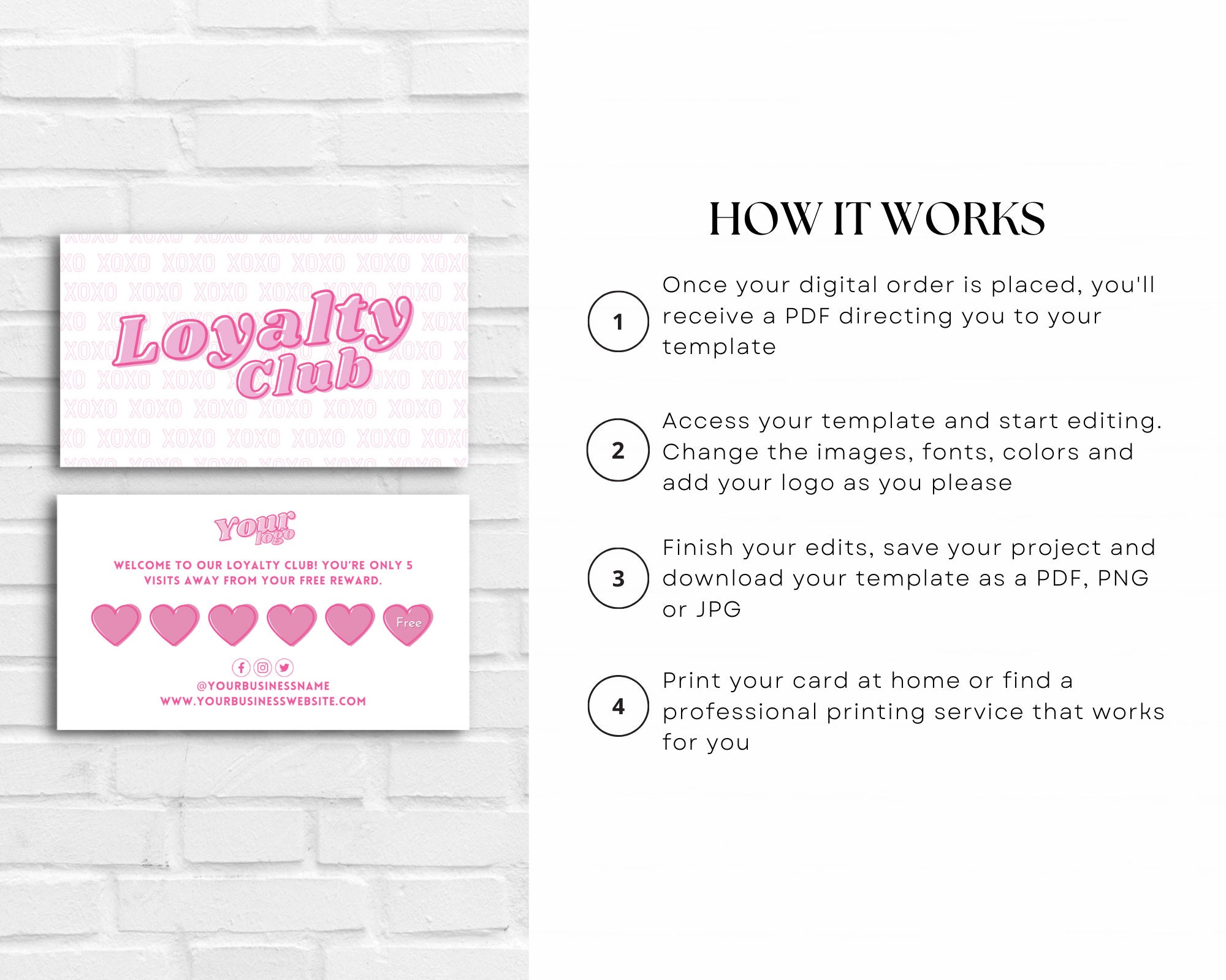Customizable Loyalty Card, Printable Girly Loyalty Template, Loyalty ...