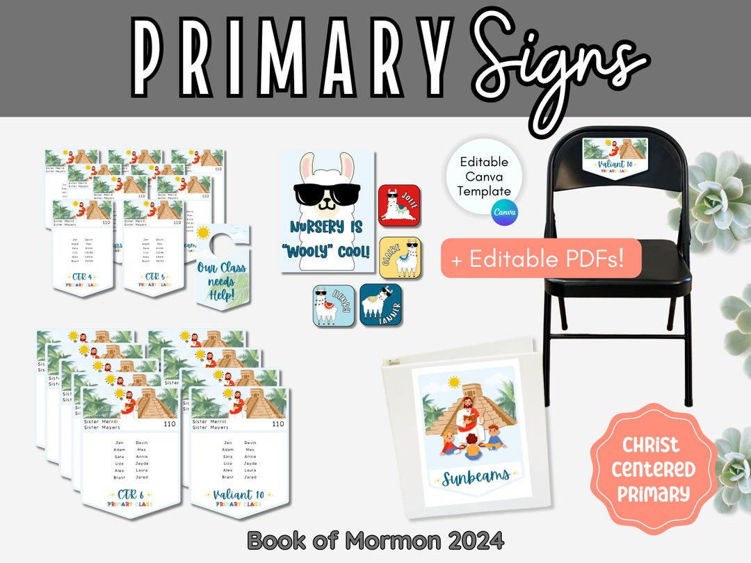 LDS Primary Chair and Door Signs | Come Follow Me Book of Mormon 2024 ...