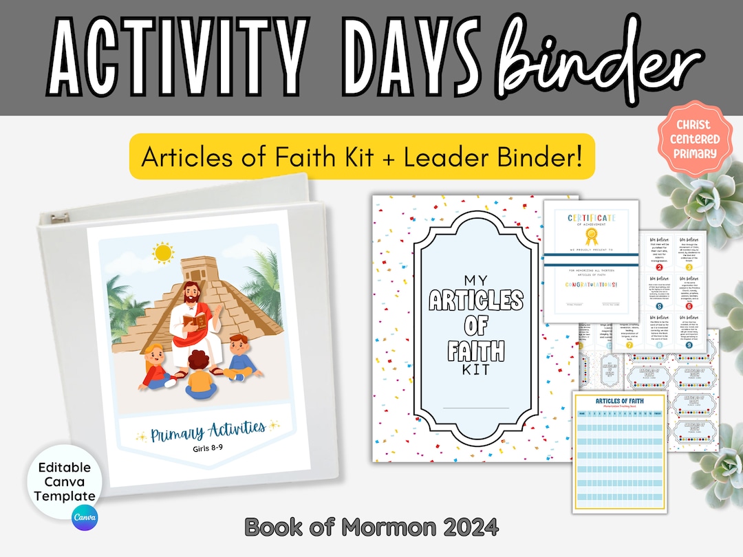 LDS Primary Activity Days Binder Pages and Articles of Faith Kit ...