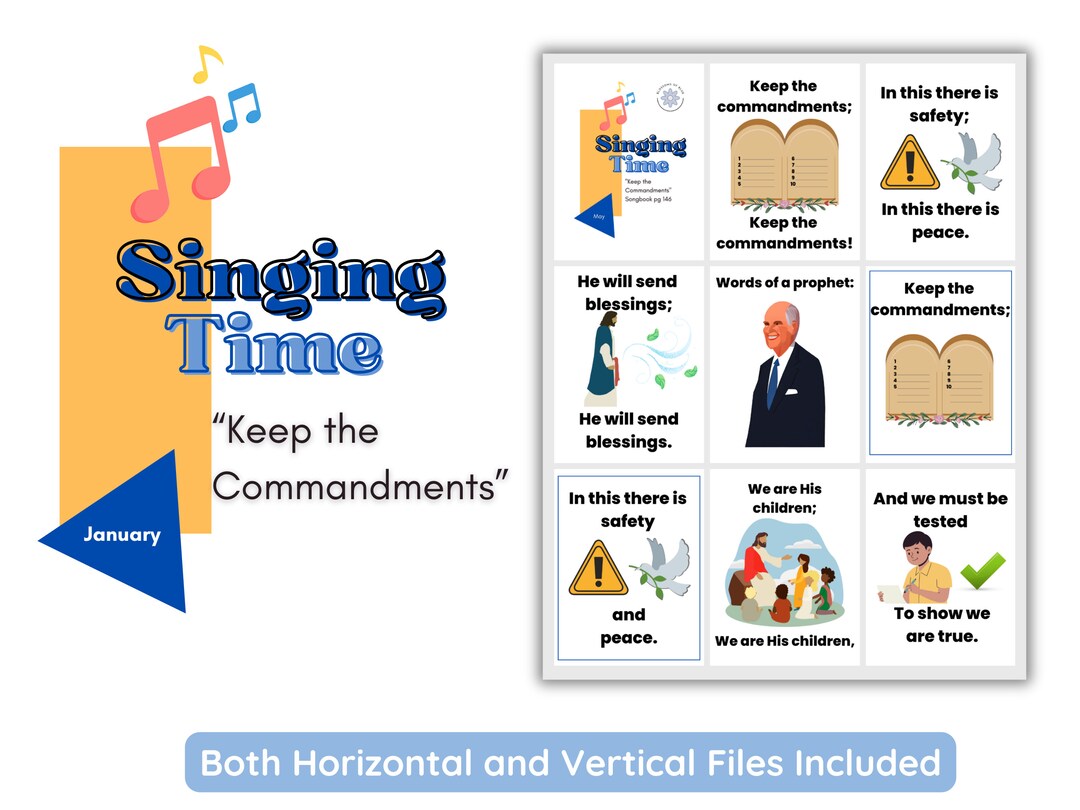 January 2024 LDS Singing Time Keep the Commandments Primary Music Singing Time Flip Chart for ...
