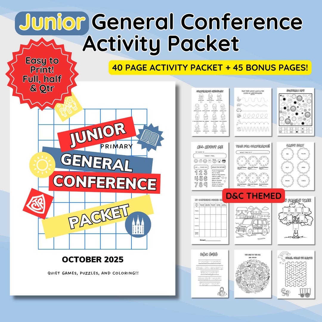 LDS General Conference Activity Packet: Coloring Pages, Games (digital ...
