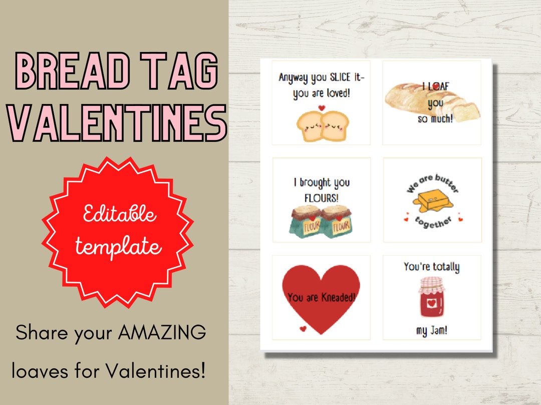 Bread Tag Valentines | Valentine Bread Tags | Bread Pun Tag | Give Warm ...