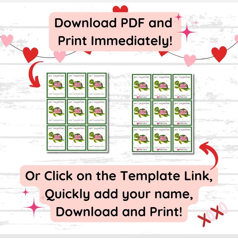 Turtle Valentine's Day Treat Tag: Editable Classroom Cards (digital ...