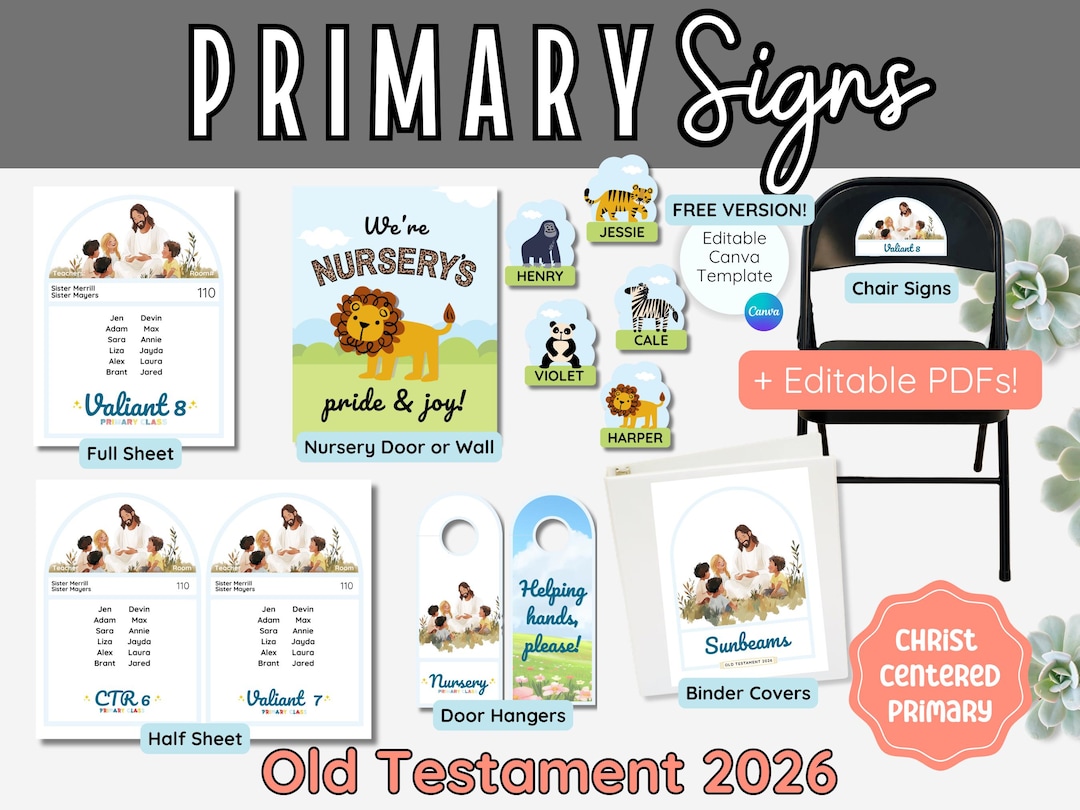 LDS Primary Signs: 2026 Old Testament, Christ Centered Primary ...
