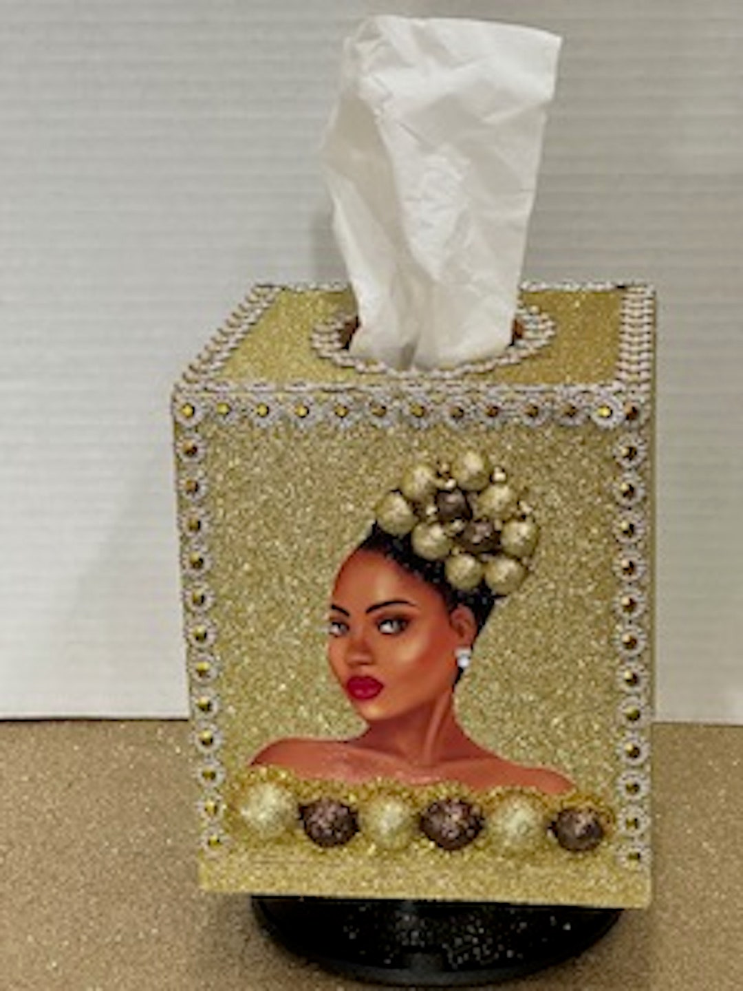 Afro Diva Wooden Tissue Box Cover, Rhinestone Embellished - Etsy