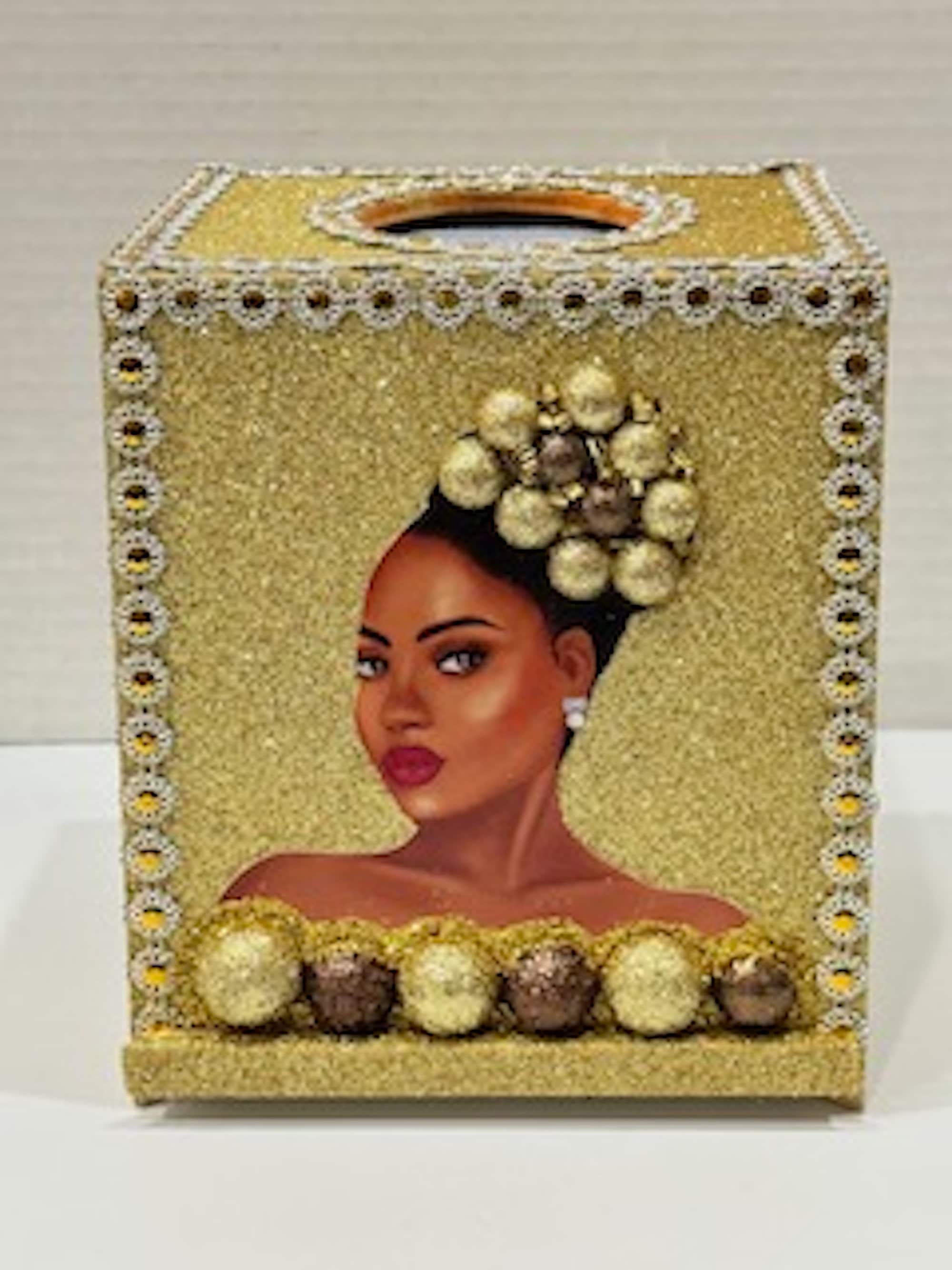 Tissue Box Cover, Diva Tissue Box, Afro American Art, Wooden Tissue Box ...