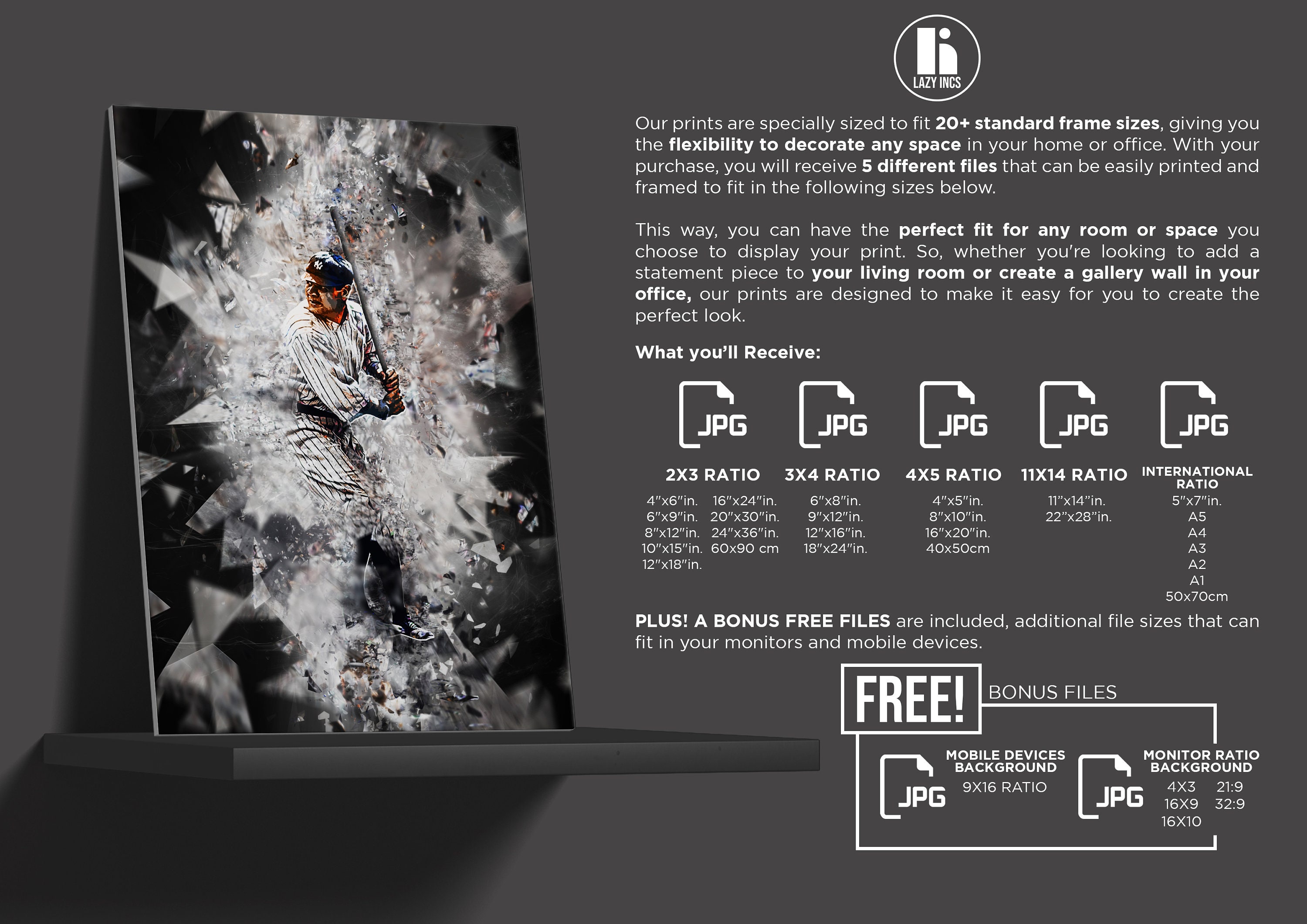 Babe Ruth Poster Digital Printable Canvas Wall Art Baseball Legend MLB ...