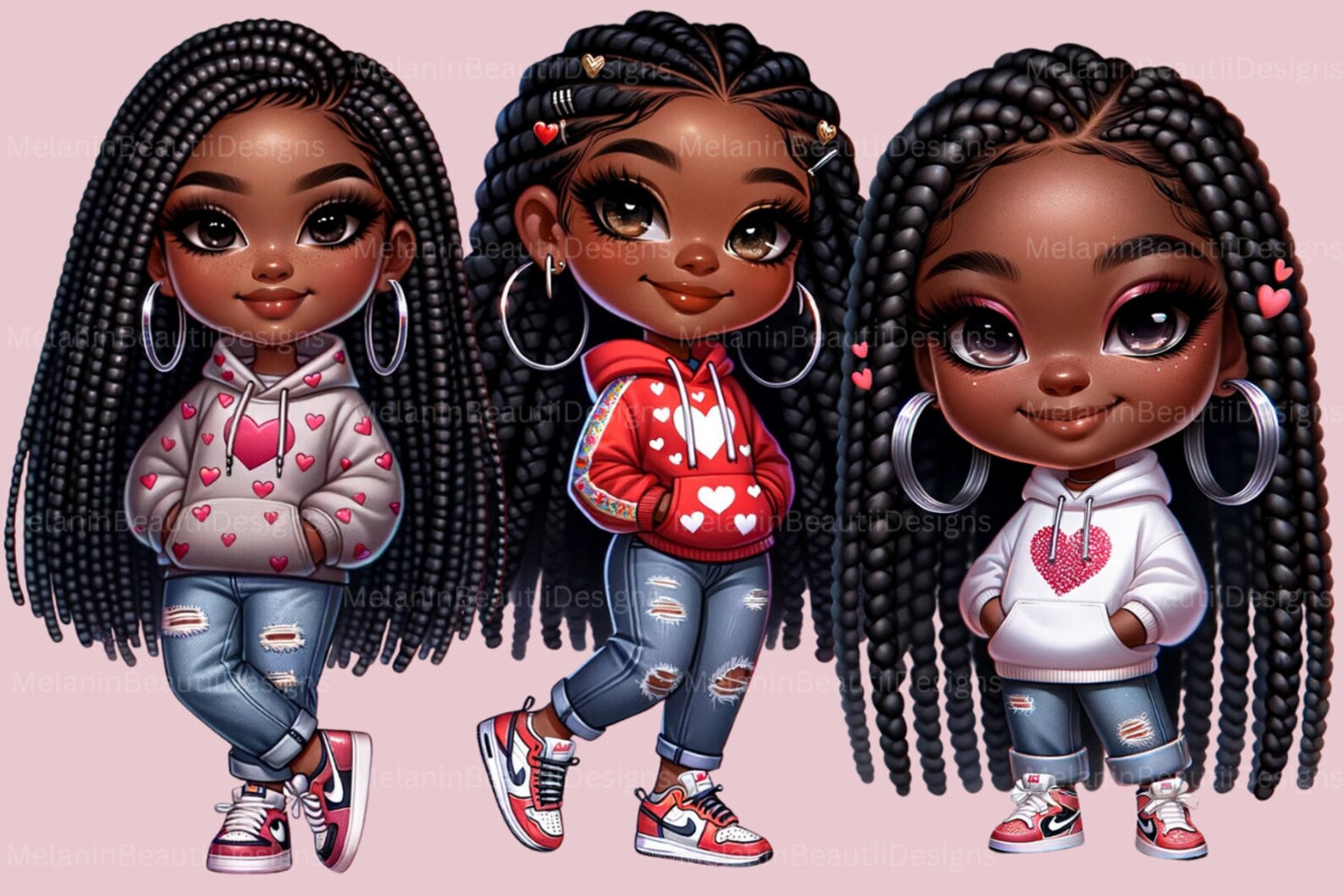 Adorable Valentine Chibi Cuties 11 PNG Images Bundle BUNDLE Instant ...