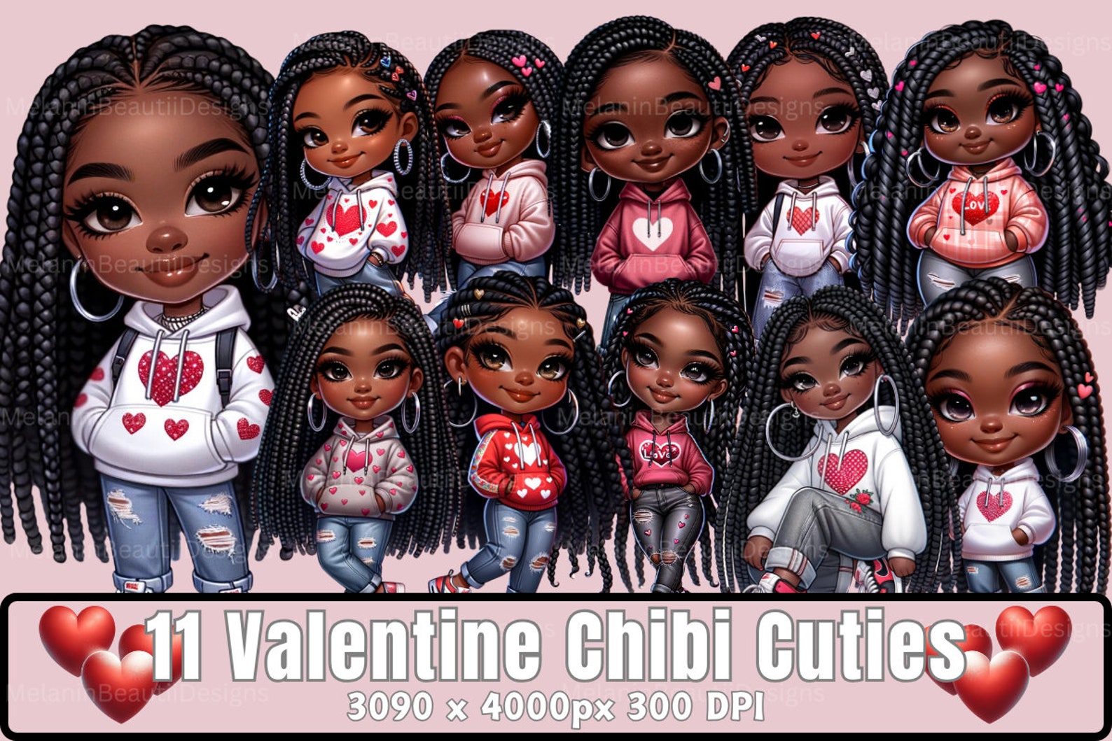 Adorable Valentine Chibi Cuties 11 PNG Images Bundle BUNDLE Instant ...