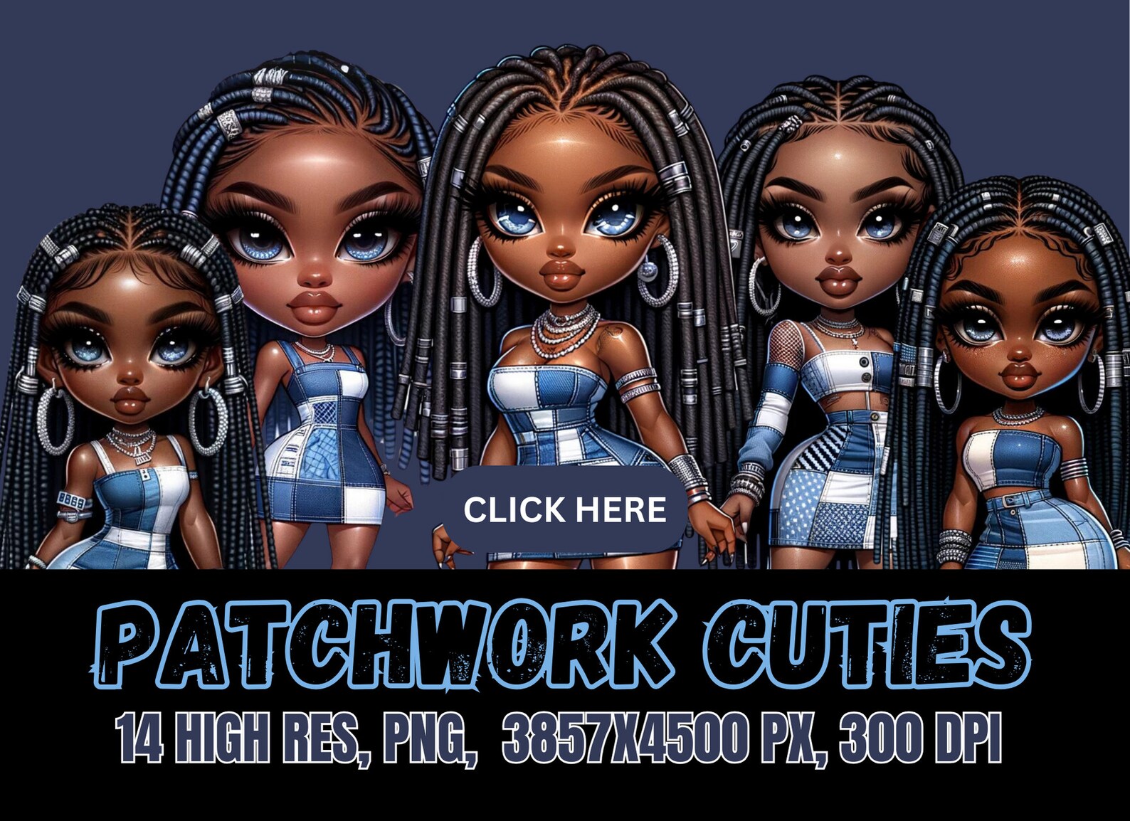 Patchwork Cuties Clipart Bundle 14 High-res Doll Images African ...